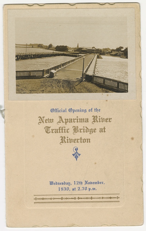 Photograph, Invitation to opening of Riverton Bridge; Unknown ...