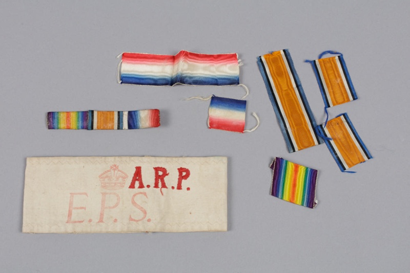 Armband, Emergency Precautions Scheme and World War One medal ribbons ...