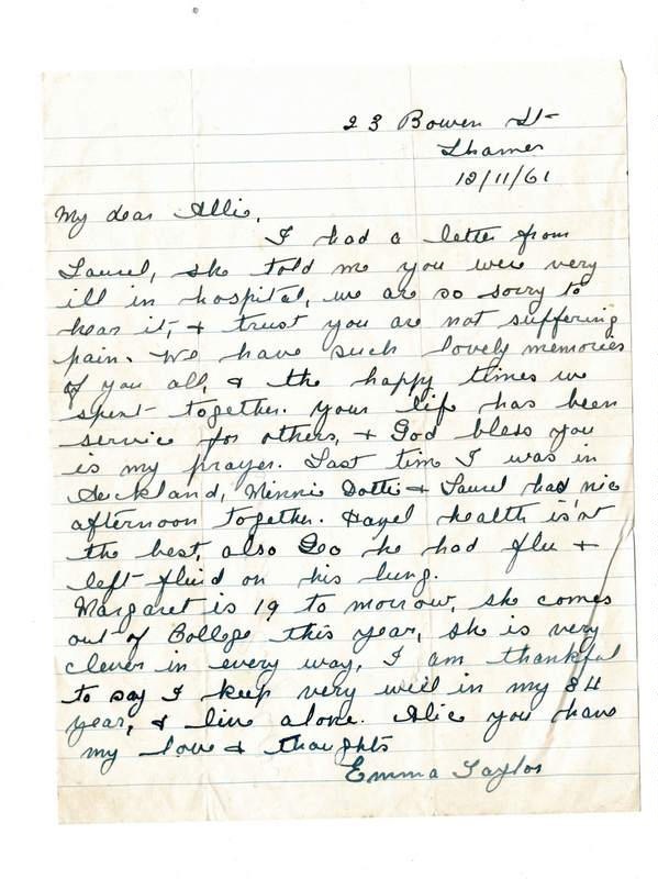 Letter, digital To Allie (Alice) from Emma Taylor; Emma Taylor; 1961 ...