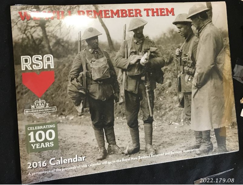 Calendar, commemorative; RSA NZ Returned Services Association; 2016 ...