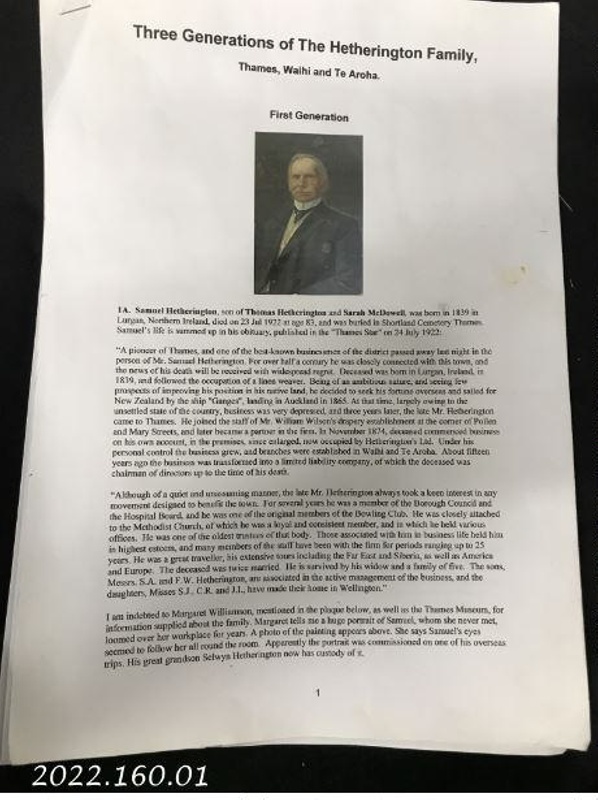 Booklet, Three Generations of the Hetherington Family; Kevin Simpson ...