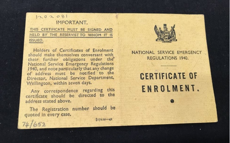 Certificate of Enrolment; National Service Dept; 1940ca; 1202081 | eHive