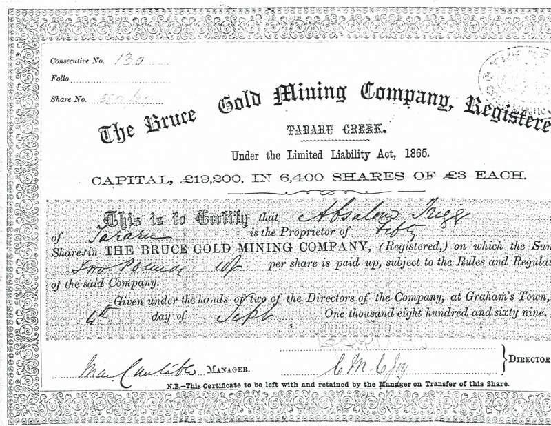 Photograph, Copy of Share Certificate; Bruce Gold Mining Company; 1869 ...