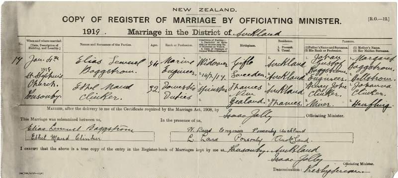 Marriage Certificate (Digital), Baggstrom & Clinker; New Zealand ...