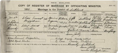 Marriage Certificate (Digital), Baggstrom & Clinker; New Zealand ...