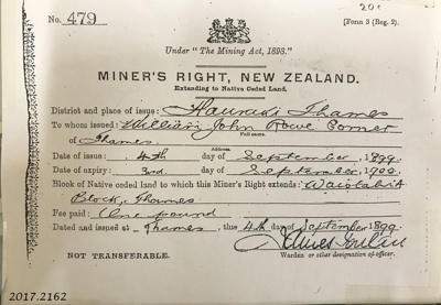 Miner's Right, New Zealand; New Zealand Government; 1899; 0506062 | eHive