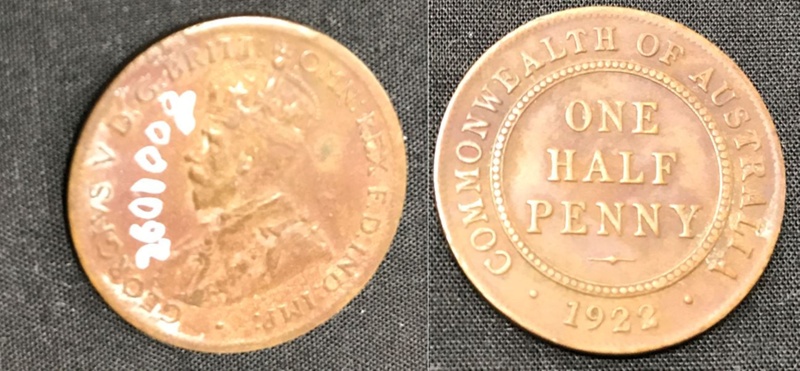 Coin, one half penny; Government of Australia; 1922; 2601008 | eHive