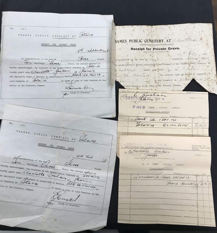 Documents, Cemetery receipts; Thames Borough Council; 1938; 2024.046.43 ...