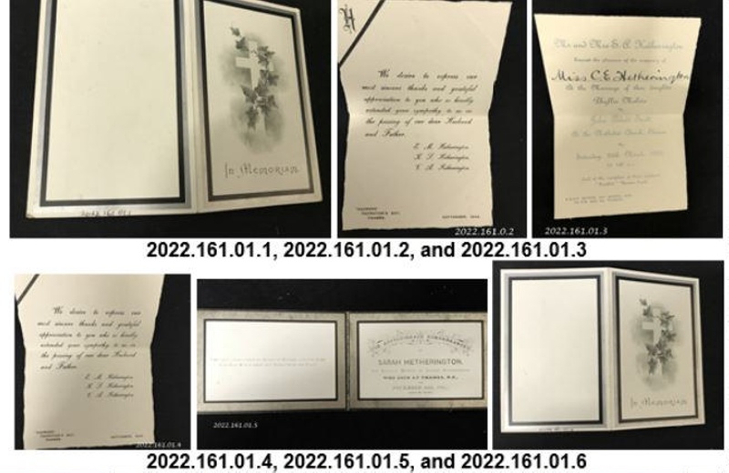 Sympathy cards, Hetherington Family; Hetherington Family; 2022.161.01 ...