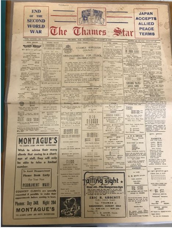 Newspaper, War News WWII; Thames Star; August 15 1945; 0501020 | eHive