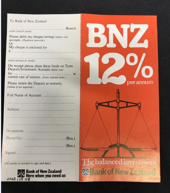 Brochure, Interest Rates; Bank of New Zealand; 1980s; 2023.125.08 | eHive