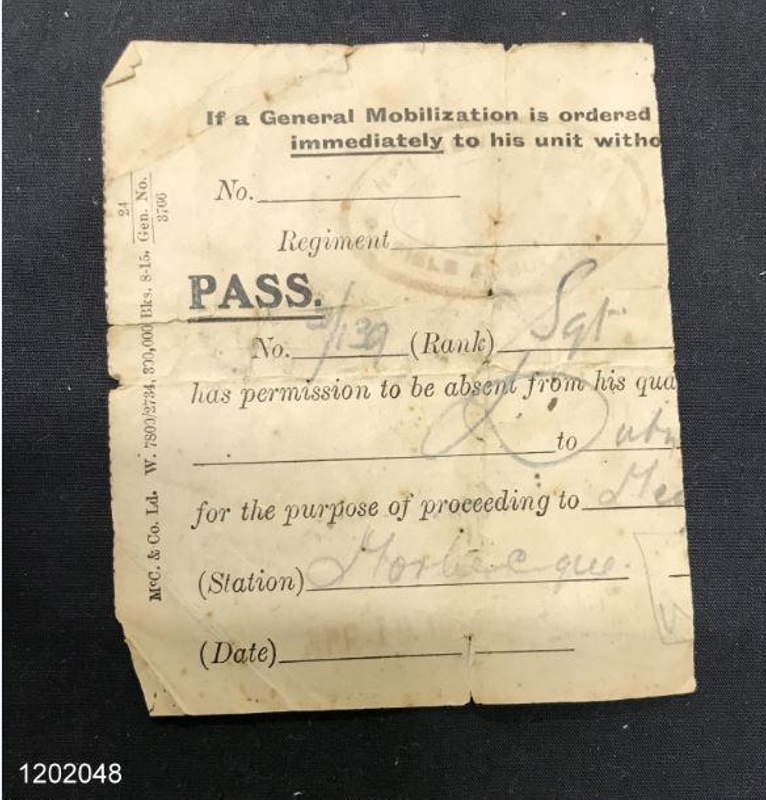 Document, Leave Pass; Military Forces; 1202048 | eHive