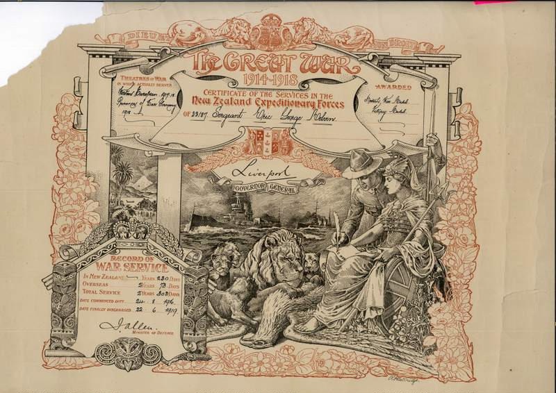 Photograph, Scan of Great War Certificate; New Zealand Defence Force ...