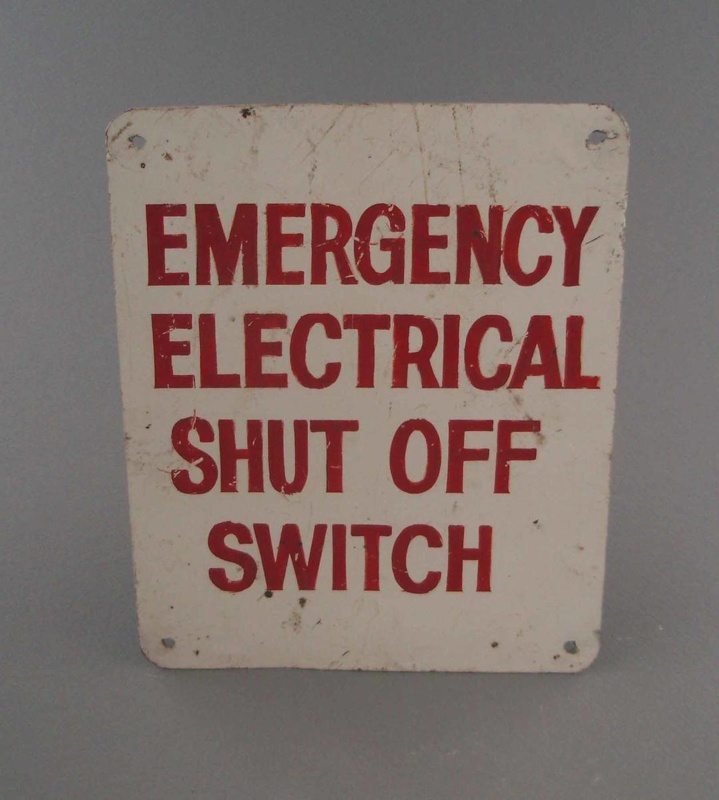 Warning sign - emergency electrical shut off switch; Crown Lynn ...