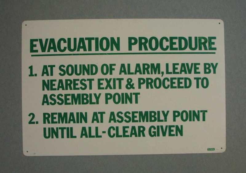 Sign - evacuation procedure; DeNeefe Signing Systems; 1974-1980; 2009.1 ...