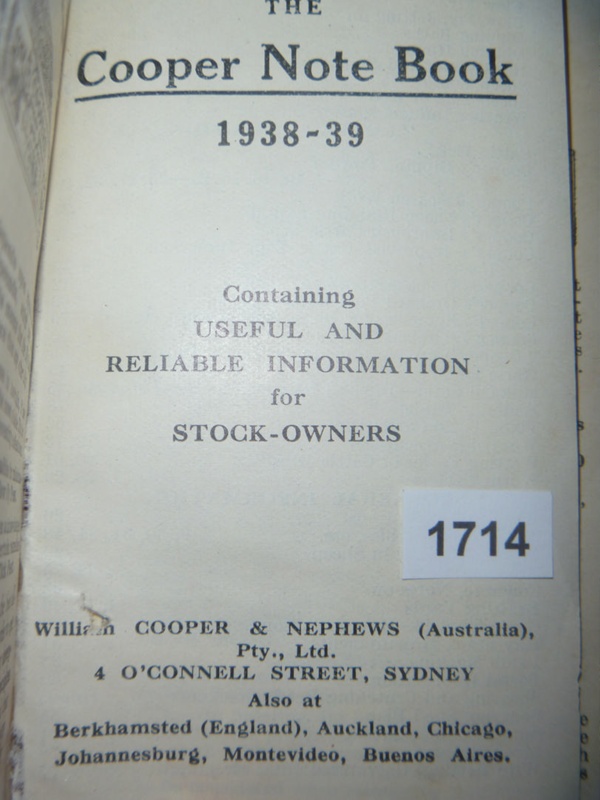 Cooper Note Book; William Cooper and Nephews (Australia) Ltd.; 1938 ...