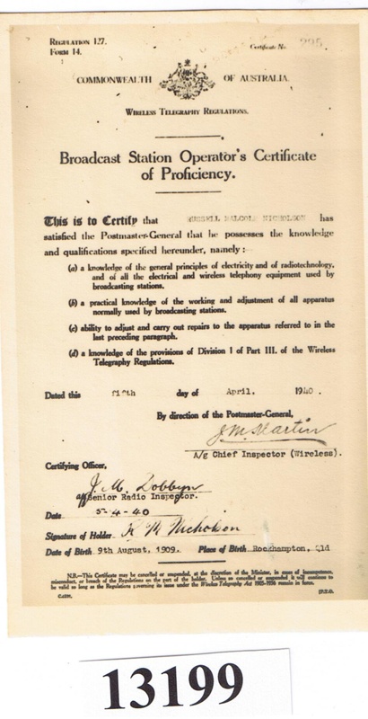 Photograph - Broadcast Station Operator's Certificate of Proficiency ...