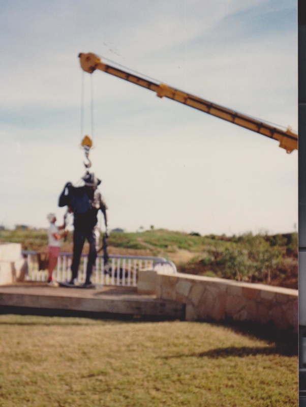 "The Ringer" sculpture ready for lifting from a balcony at ASHOF ...