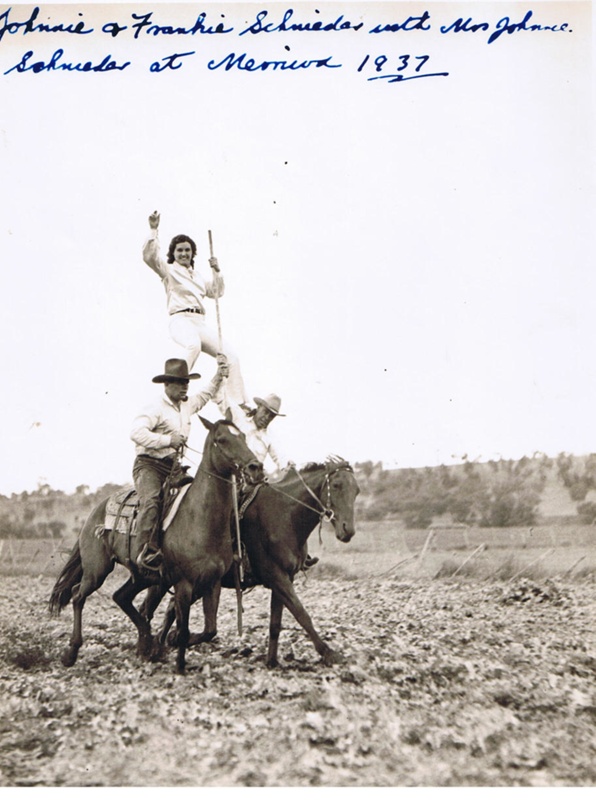 Photograph - two men and women doing acrobatic horse tricks; 1937; 7395 ...