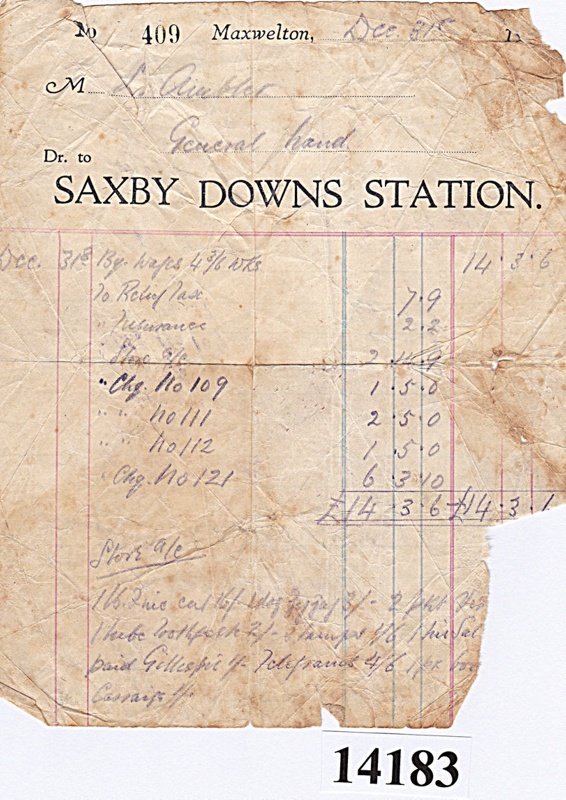 Document - Invoice to L Ambler of Saxby Downs Station. ; Ambler, Lance ...