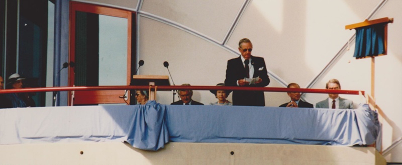 Sir James Walker talking into microphone at ASHOF Official Opening in ...