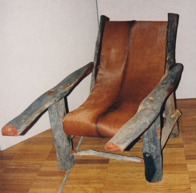 Photograph: Bush timber and leather squatter's chair. ; 1995; 19388 | eHive