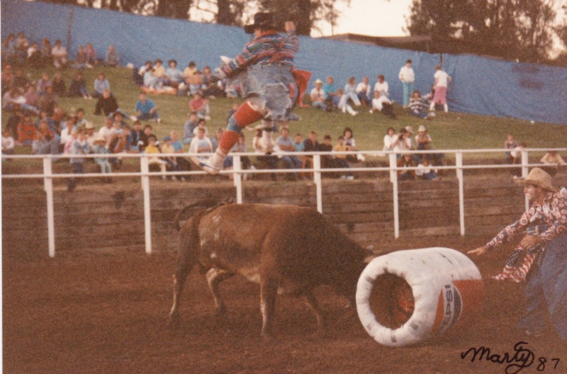 Photograph - Graham Borghero jumps another bull at Dubbo Rodeo.; Marty ...