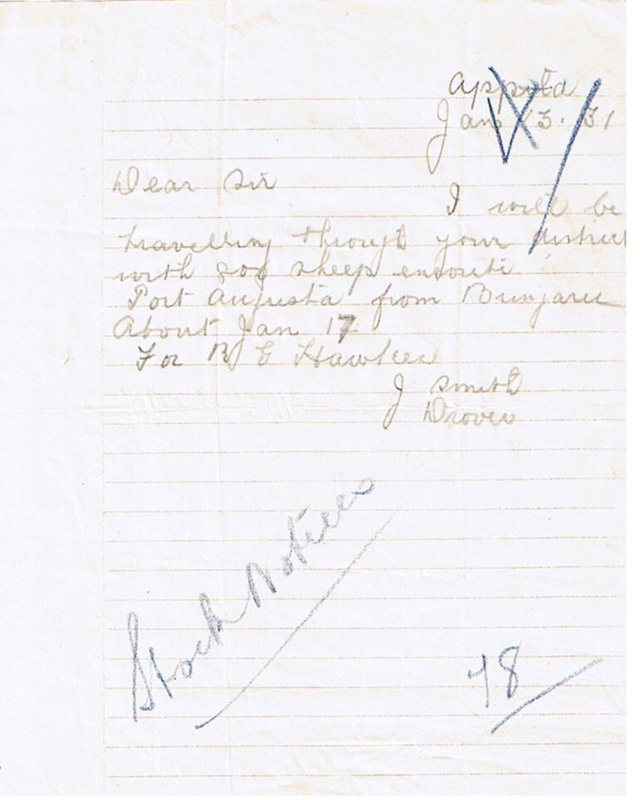 Letter written J Smith, Drover. ; Smith, J; 1931; 13302 | eHive