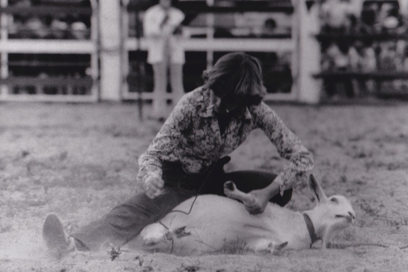 Woman hog-tying goat, Woodstock, Townsville. ; John Thompson; 1981 ...