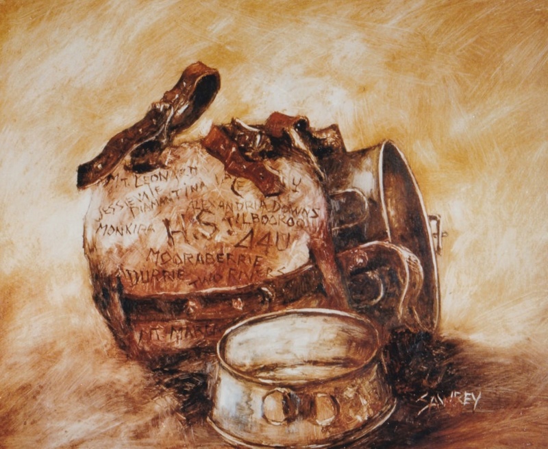 Photograph of a Hugh Sawrey colour painting of quart pot, mug, its ...