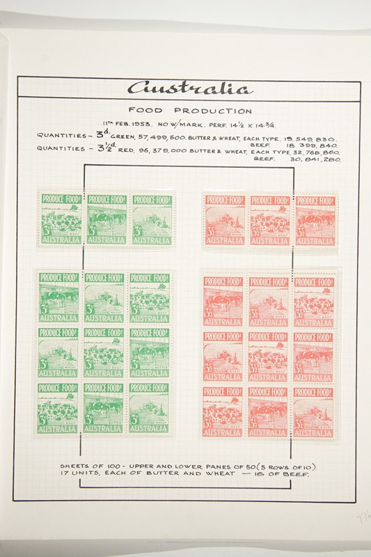 Page 776b, 1953 Produce Food - 3d, 3½d, mint blocks of 9, and strips of ...