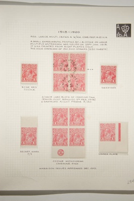Page 294, 1918-1920 King George V - Large multi watermark 1d red mint ...