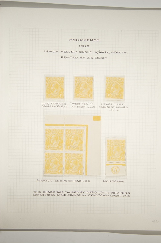 Page 471, 1916 King George V - Single watermark, 4d lemon-yellow CA ...