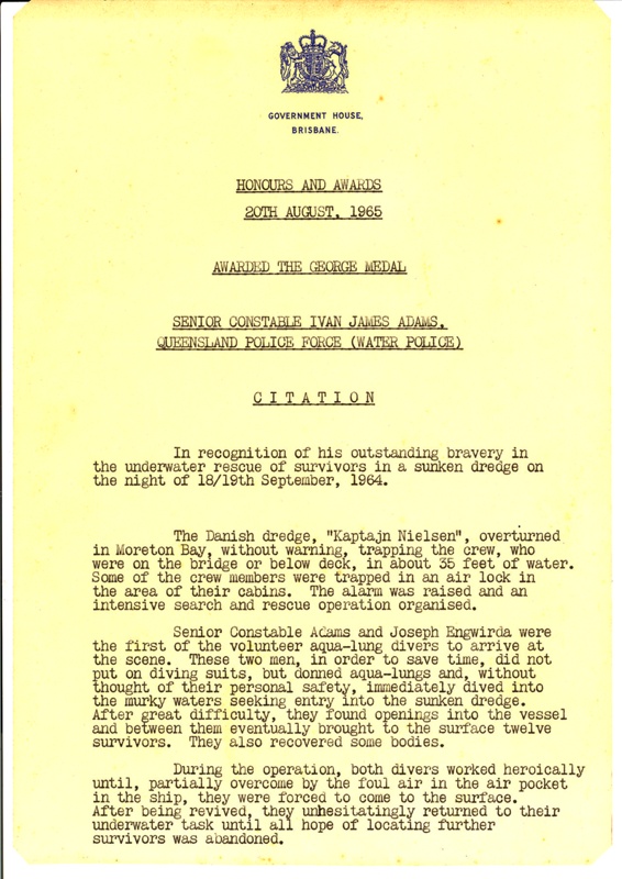 George Medal Citation; Government House, Brisbane; c.1964; QP82-5 | eHive