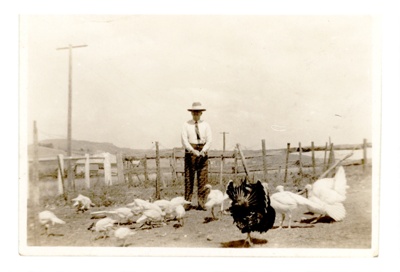 Sergeant Byrne of Lowood Police station with his own bred turkeys; 1940 ...