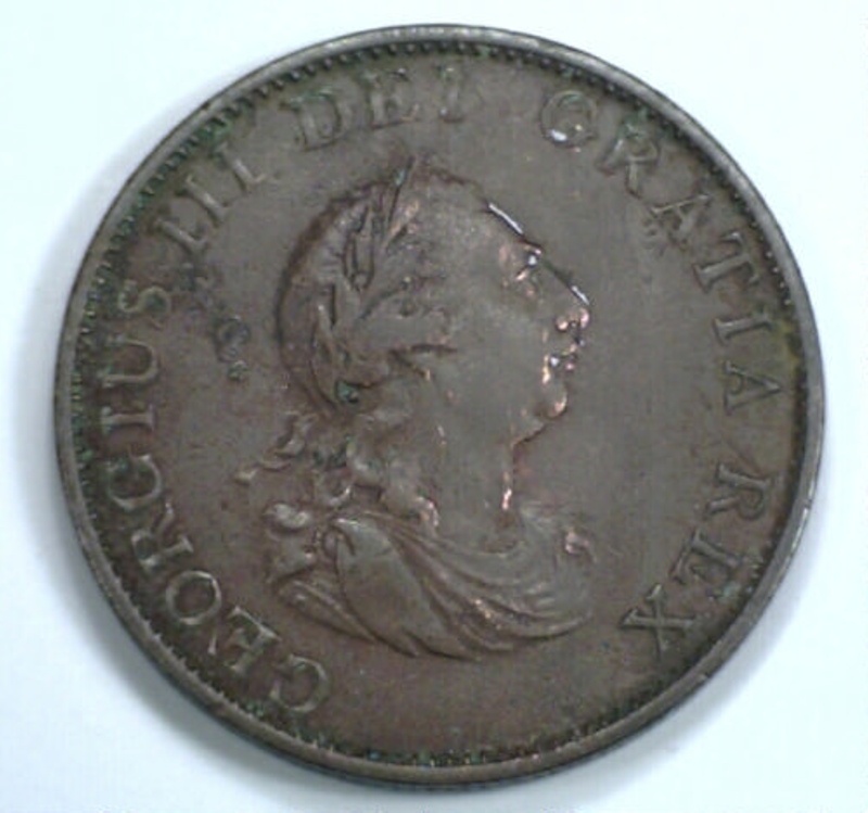 Halfpenny, George III. Obv: GEORGIUS III DEI GRATIA REX; rev: BRITANNIA ...