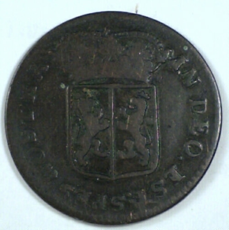 Coin, Netherlands, 1759. Obv: IN DEO. EST. SPES NOSTRA; rev: D. GELRIE ...