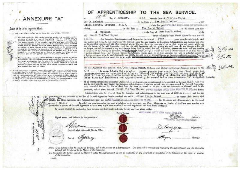 Keyes, David., Certificate of Indenture with Australasian Unites ...