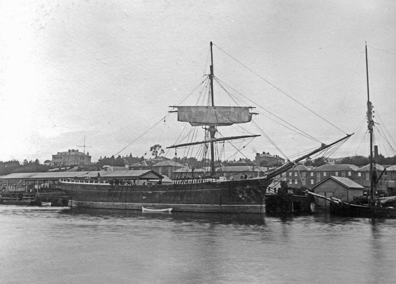 Barque KASSA laying at New Wharf Hobart after dismasting 1897; 1897; P ...