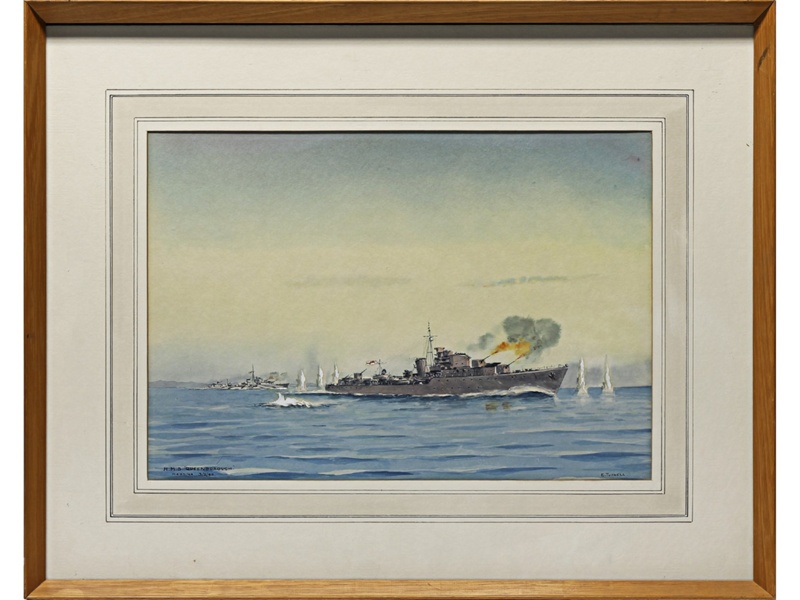 H.M.S. Queenborough Messina 3/8/43 by Eric Tufnell; P_1998-013 | eHive