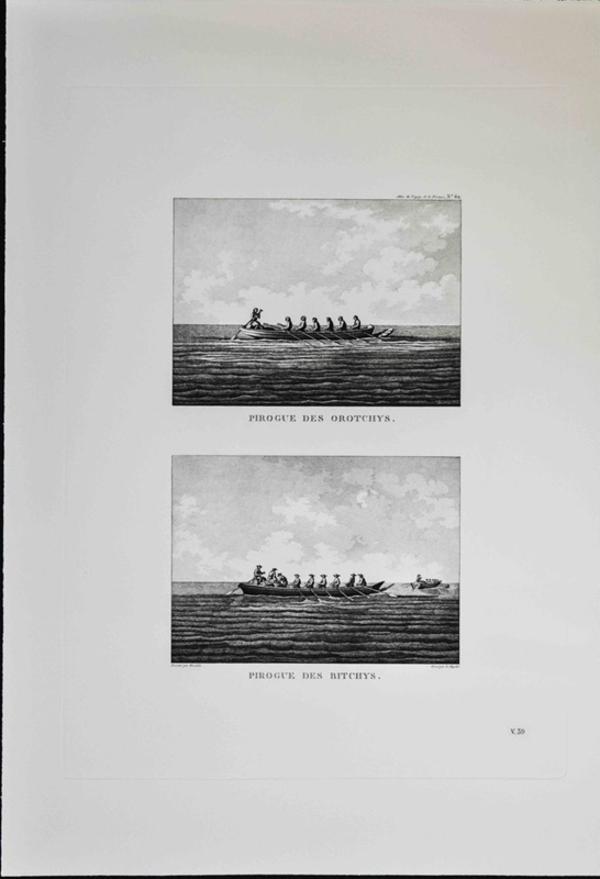Print, copper plate engraving Above:Pirogue des Orotchys Below:Pirogue ...
