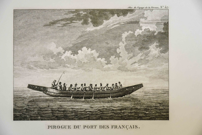 Print, copper plate engraving Above: Pirogue du port des Francais Below ...