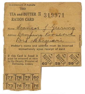 Tea & Butter Ration Card 1949 issued to Francis Geering; 2022.11 | eHive