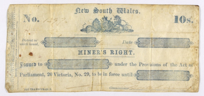NSW Miner's Right Licence; William Hanson; 1856; 2608 | eHive