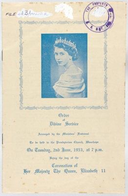 Order of Divine Service, Coronation of Queen Elizabeth II; Port ...