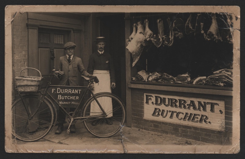Postcard, butcher's shop; STMEA:2021-48 | eHive