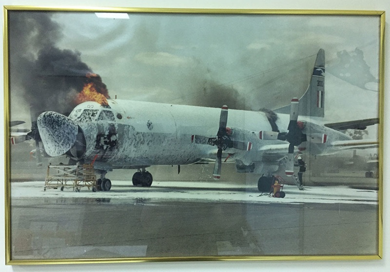 Framed Photograph - RAAF Orion P-3B A9-300 on fire at RAAF Base ...