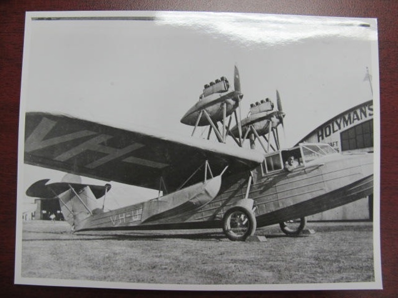 Twin engined flying boat sitting outside Holymans Airways Hangar ...