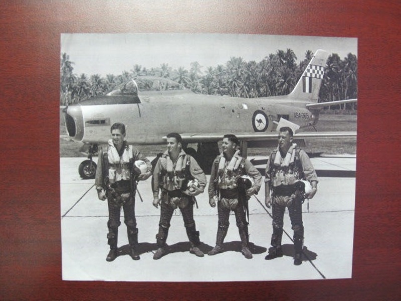 Photograph of the pilots' of the 78 Wing Sabre aerobatic team in 1959 ...