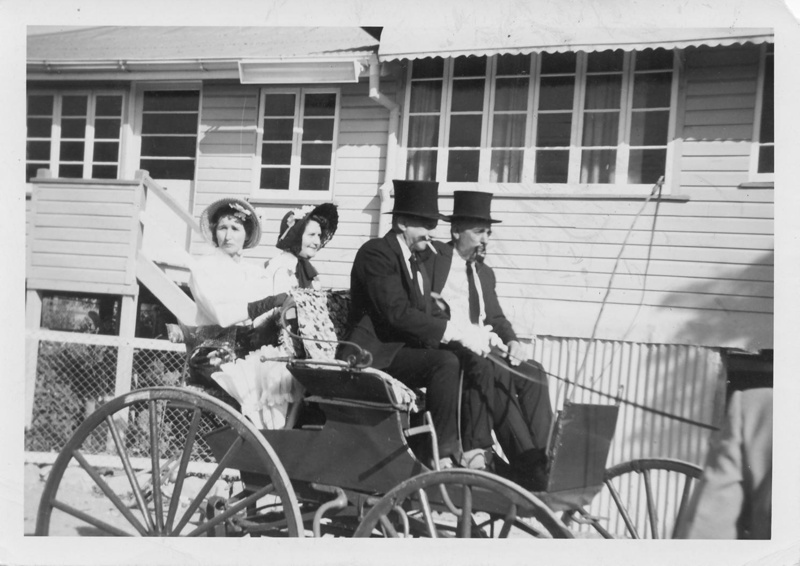 Ron & Audrey Poole and Amy & Bert Paine riding in horsedrawn carriage ...